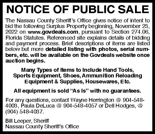 NOTICE OF PUBLIC SALE The Nassau County Sheriff’s Office | News-Leader ...